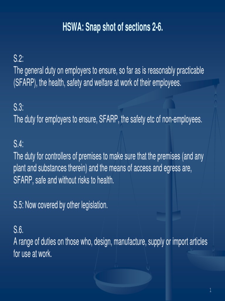 HSWA: Snap Shot of Sections 2-6 | PDF