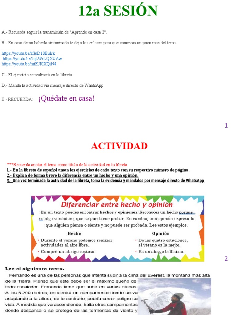 Ejercicios de Hechos y Opiniones | PDF