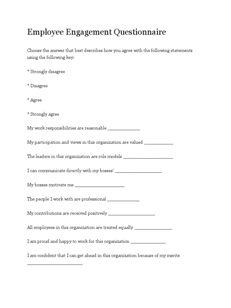 Employee Engagement Survey Template | PDF | Questionnaire | Social ...