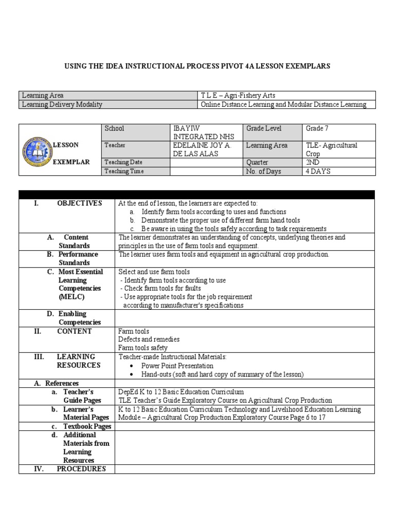 Agricultural Crop 7 Lesson Exemplar - Lesson 1 - EJAD | PDF ...
