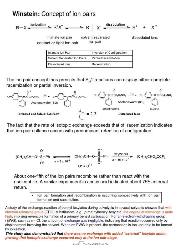 Winstein: Concept of Ion Pairs: Contact or Tight Ion Pair | PDF ...