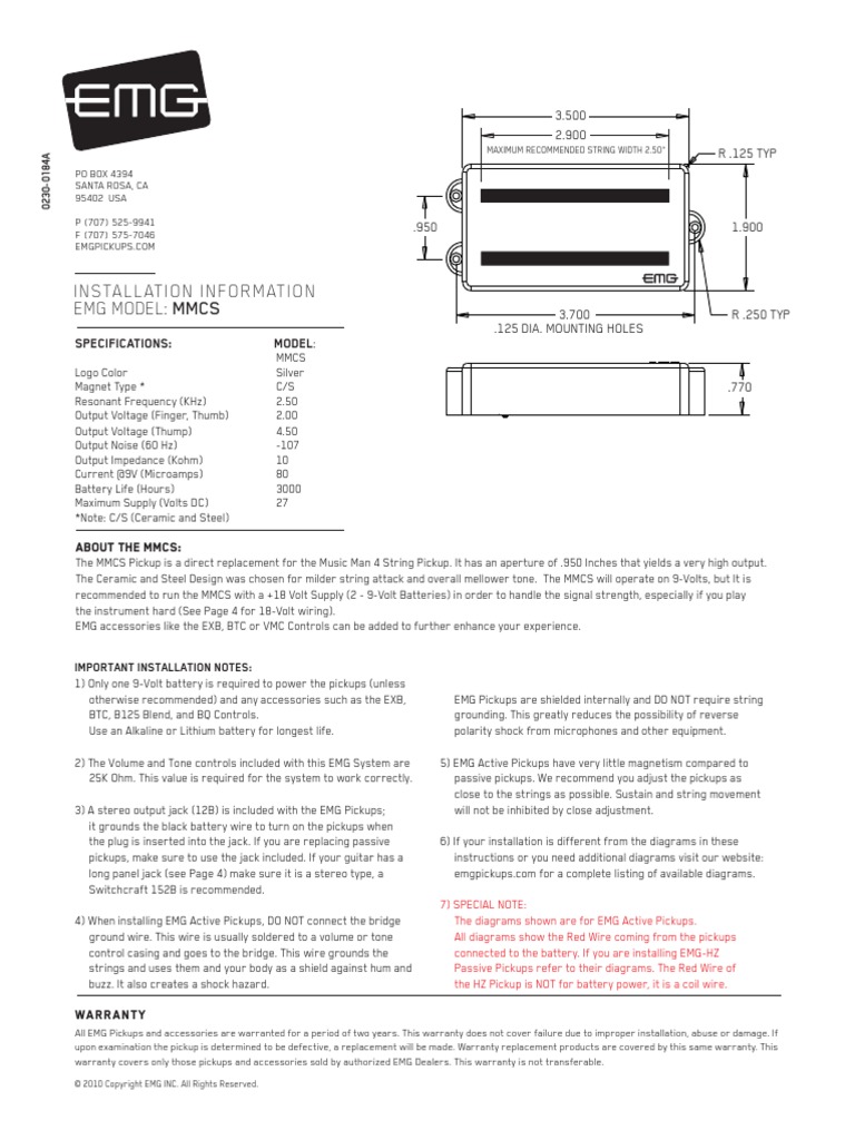 EMG Active Pickup Diagrams | Download Free PDF | Electrical Connector ...