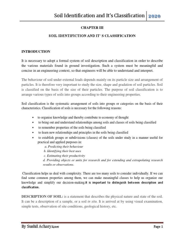 Soil Identifiction and It' S Classification | PDF | Sand | Silt