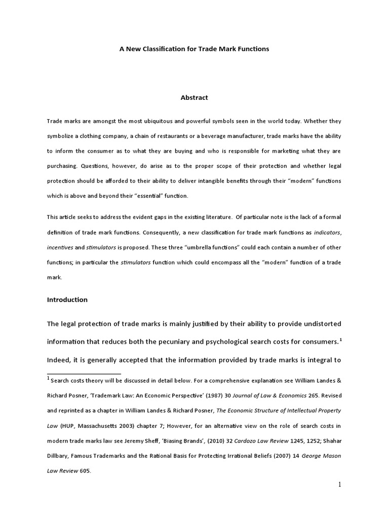 A New Classification For Trade Mark Functions | PDF | European Economic ...