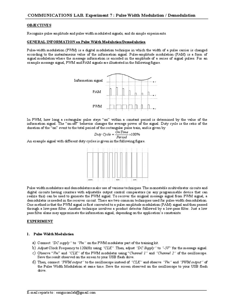 Communications Lab Experiment 7 Pulse Width Modulation Demodulation