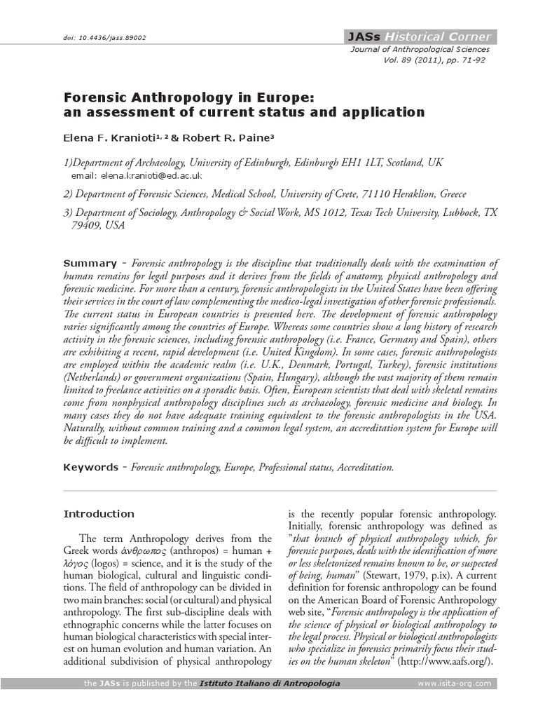 Forensic Anthropology in Europe: An Assessment of Current Status and ...