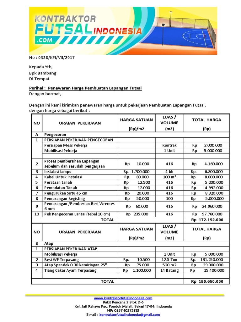 Contoh RAB Pembuatan Pembangunan Lapanga PDF | PDF