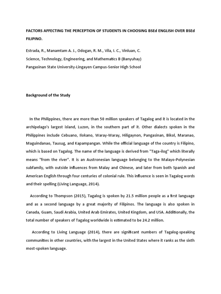 Factors Affecting The Perception of Students in Choosing Bsed English ...