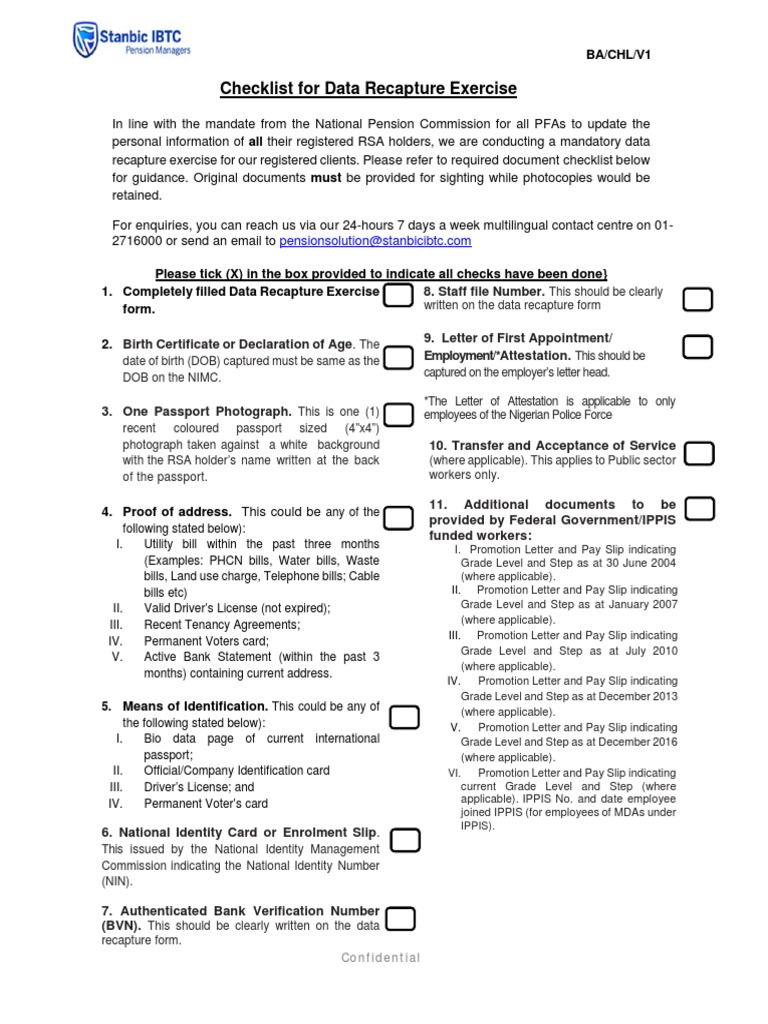 Checklist For Data Recapture Exercise | PDF | Identity Document ...