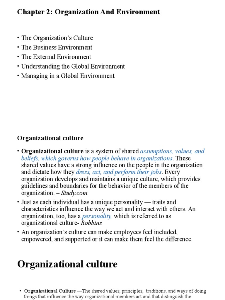 Chapter 2 Organization and Environment | PDF | Organizational Culture ...