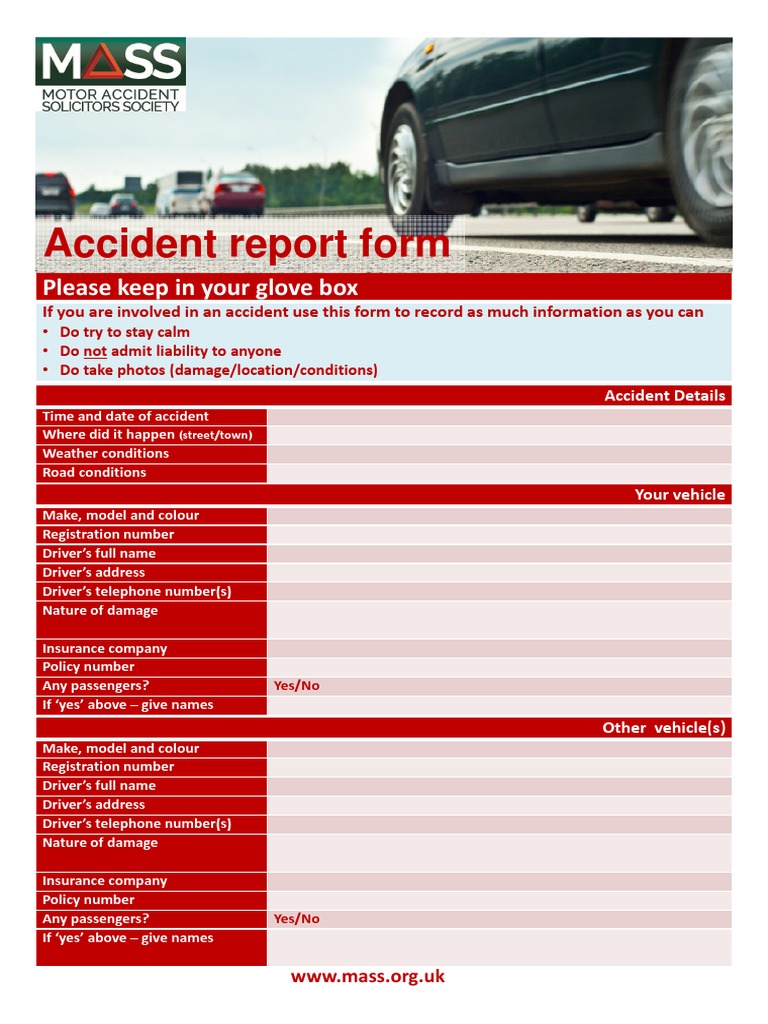 Accident Report Form: Please Keep in Your Glove Box | PDF