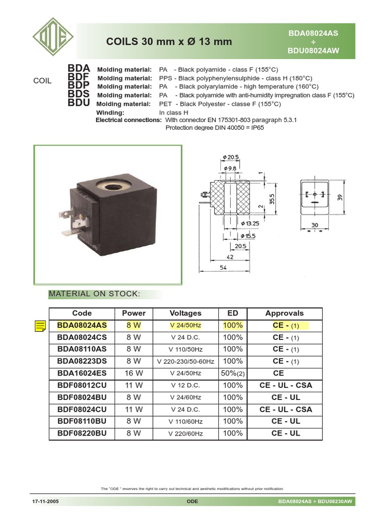 Ode Coil Bda08024as | PDF | Direct Current | Electrical Components