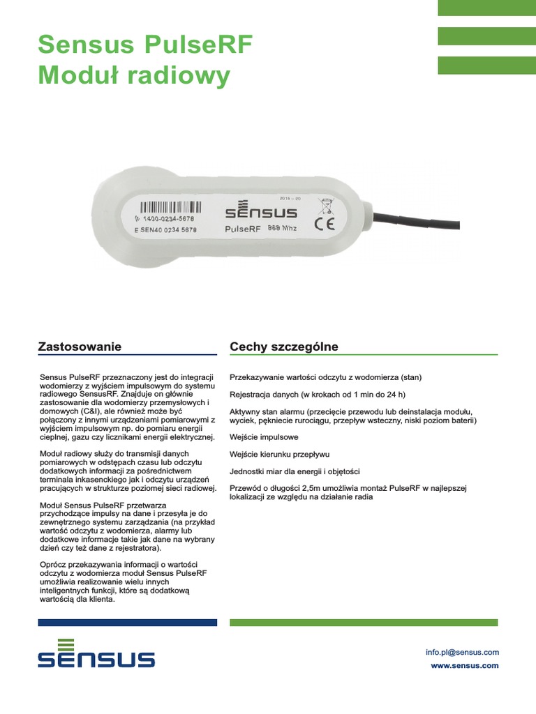 PL - Sensus PulseRF Module Data Sheet | PDF