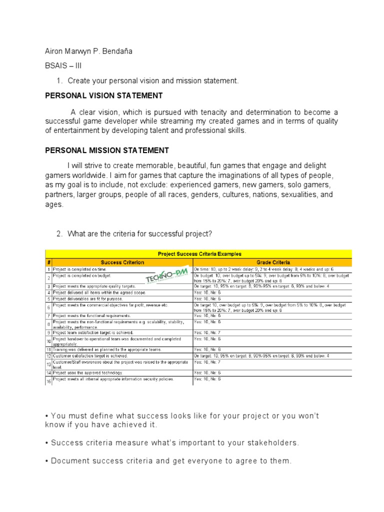 Personal Vision Statement | PDF | Self-Improvement