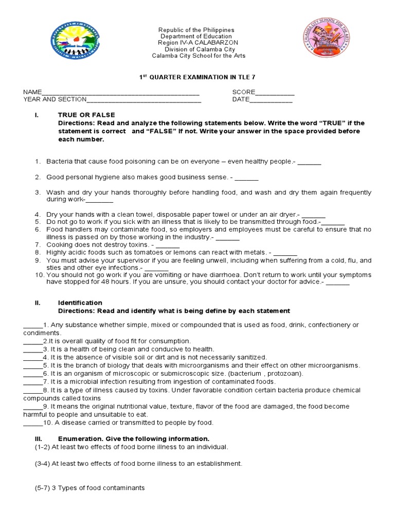 TLE-7-EXAM 2nd Quarter | PDF | Foodborne Illness | Microorganism
