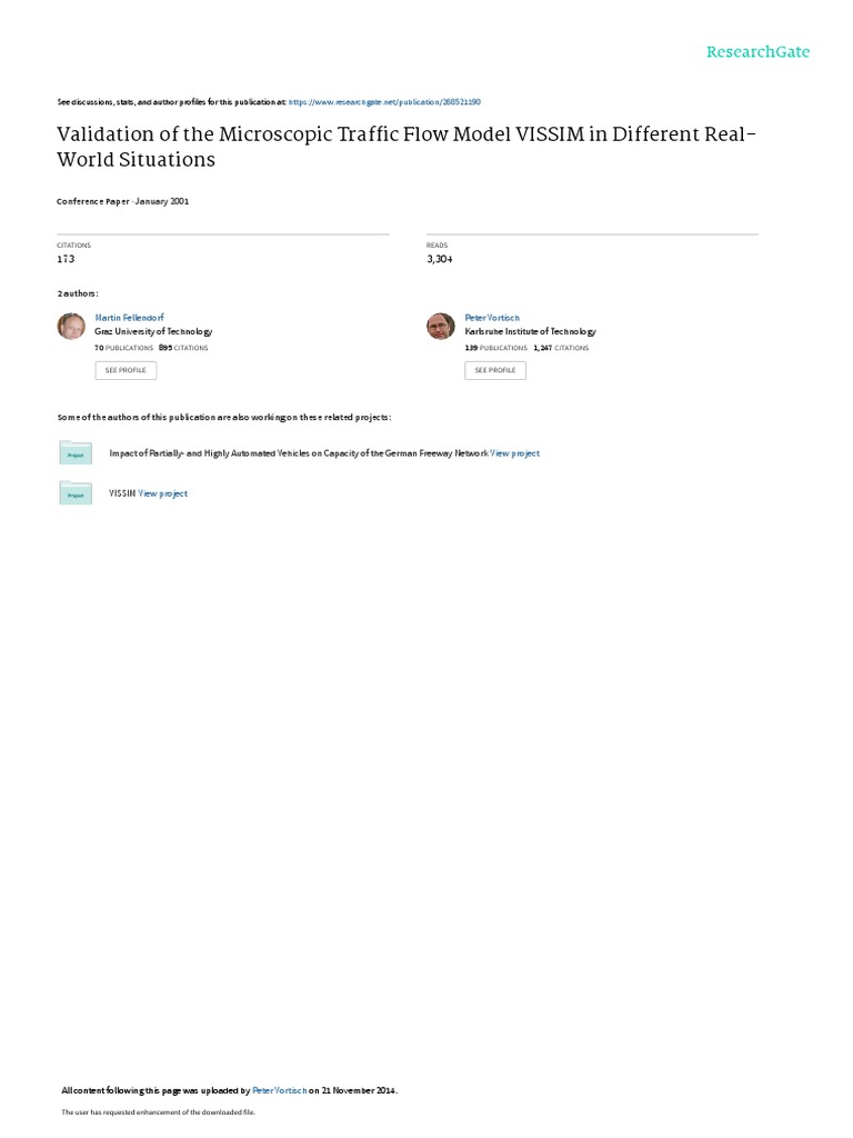 Validation of The Microscopic Traffic Flow Model VISSIM in Different ...