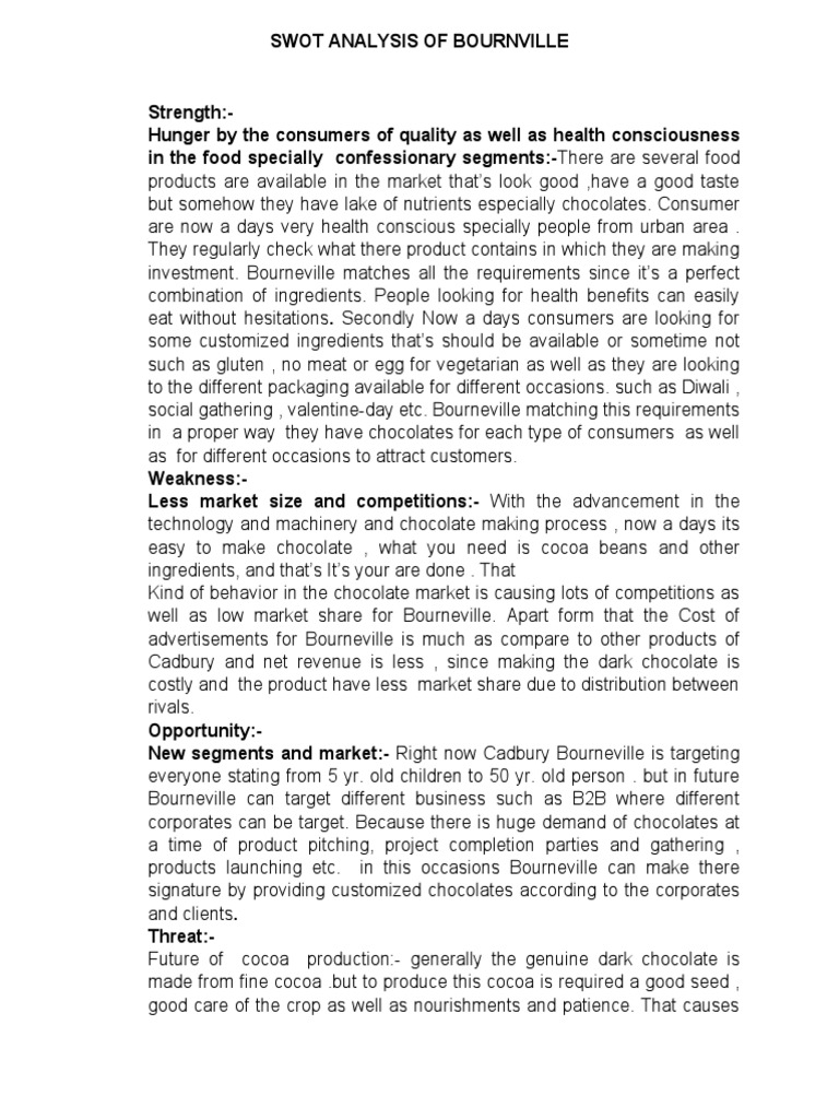 Swot Bournville | PDF | Chocolate | Swot Analysis