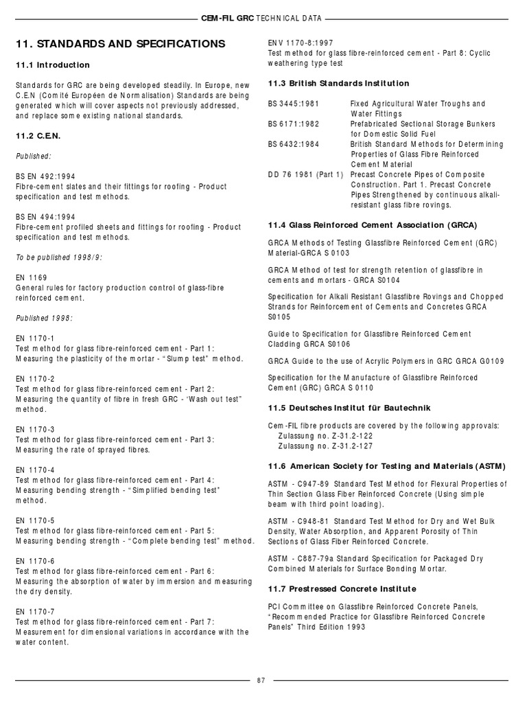 Standards and Specifications For GRC | PDF | Fiberglass | Concrete