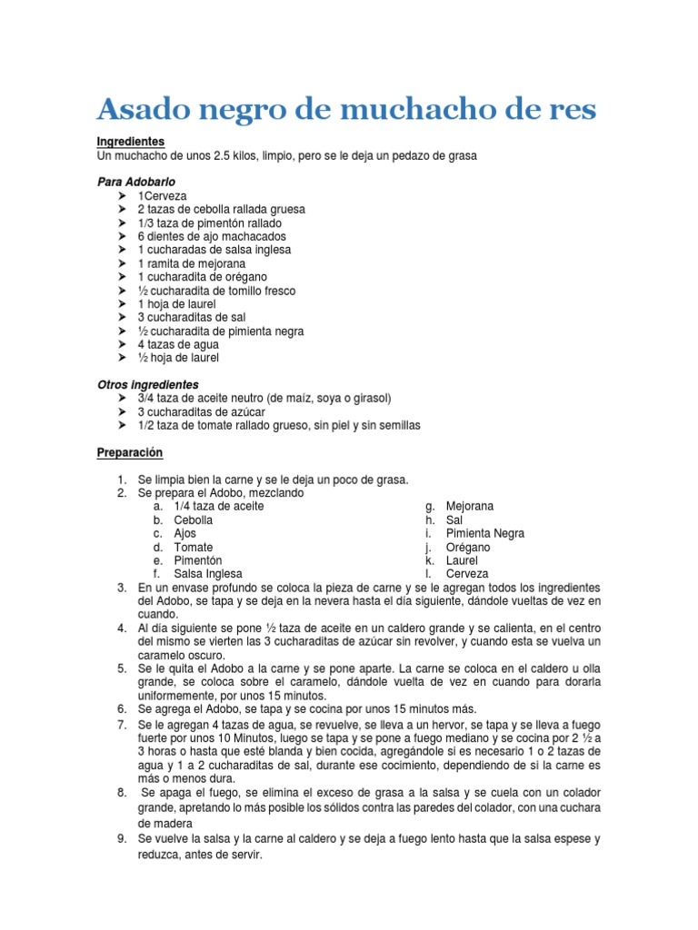 Asado Negro de Muchacho de Res | PDF | Ingredientes de comida | Alimentos
