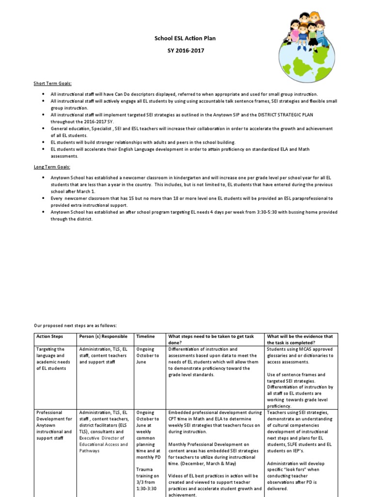 Sample Esl Action Plan | Download Free PDF | English As A Second Or ...