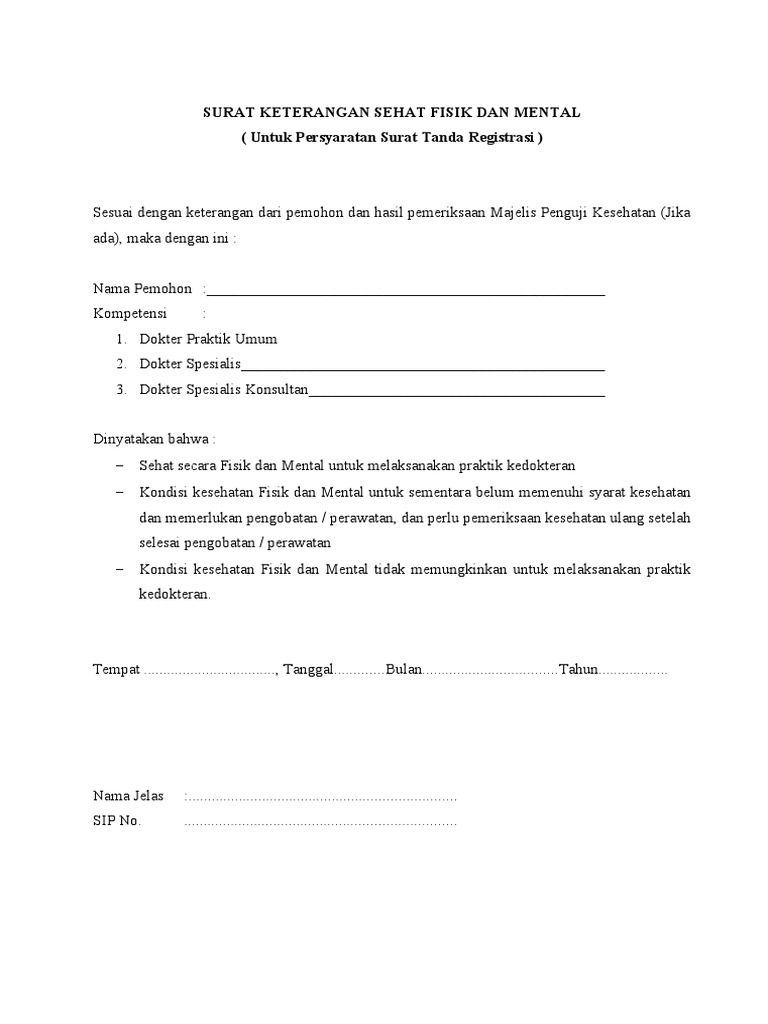 Surat Keterangan Sehat Fisik Dan Mental STR | PDF | Pengembangan Diri | Kesehatan Holistik