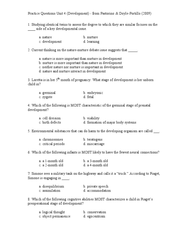 AP Psych Practice Questions Unit 4 Development) | Grief | Childhood AP Psych Practice Questions Unit 4 Development) | Grief | Childhood