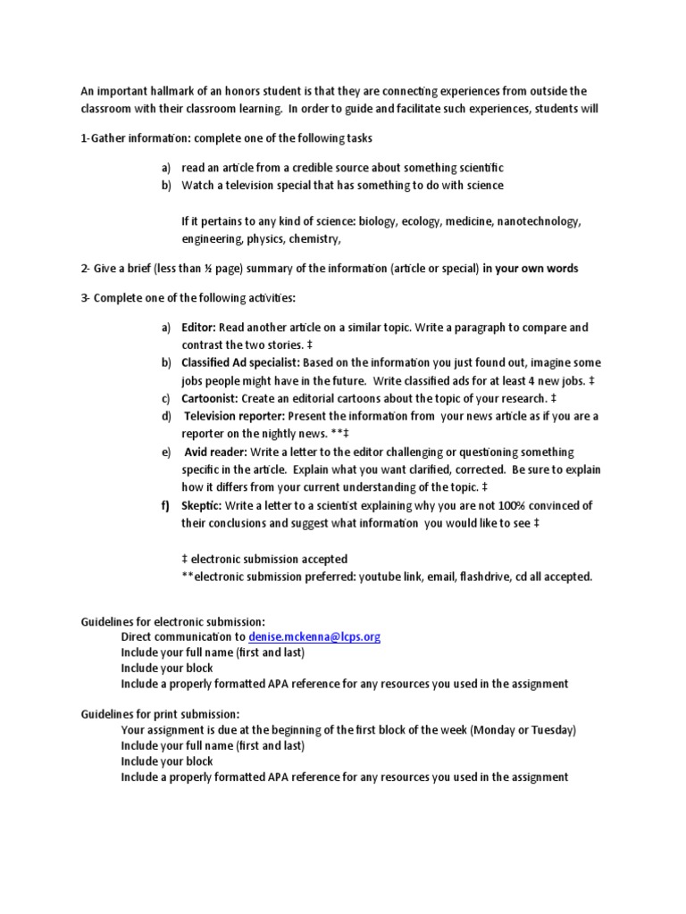 Honors Science Project Guidelines | PDF | Apa Style | American ...