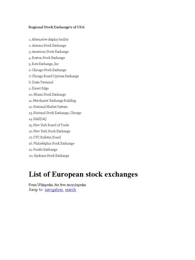 List of European Stock Exchanges | PDF | Equity Securities | Companies