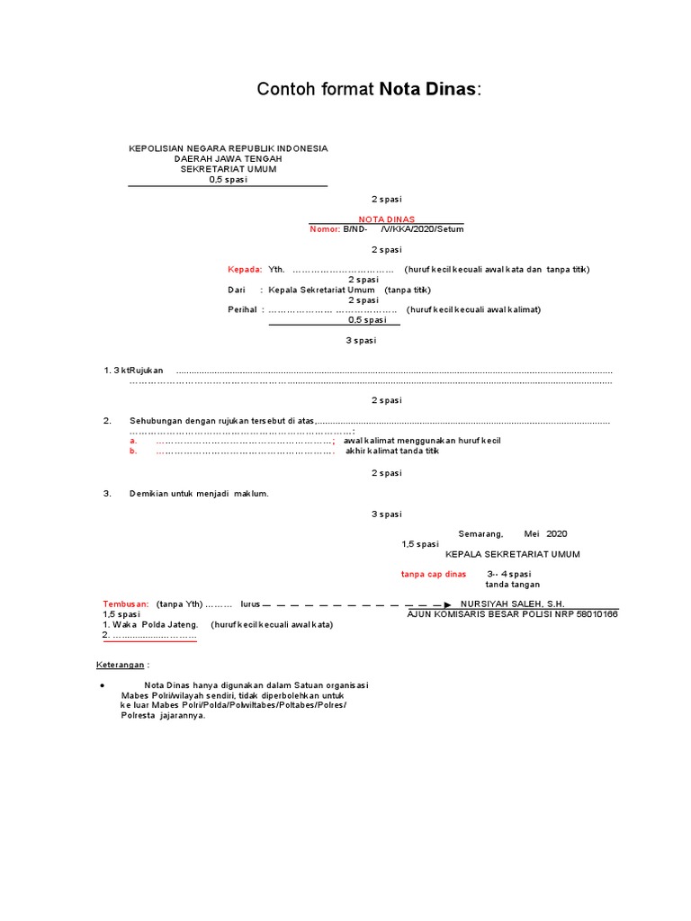 Contoh Format Nota Dinas 2020 | PDF