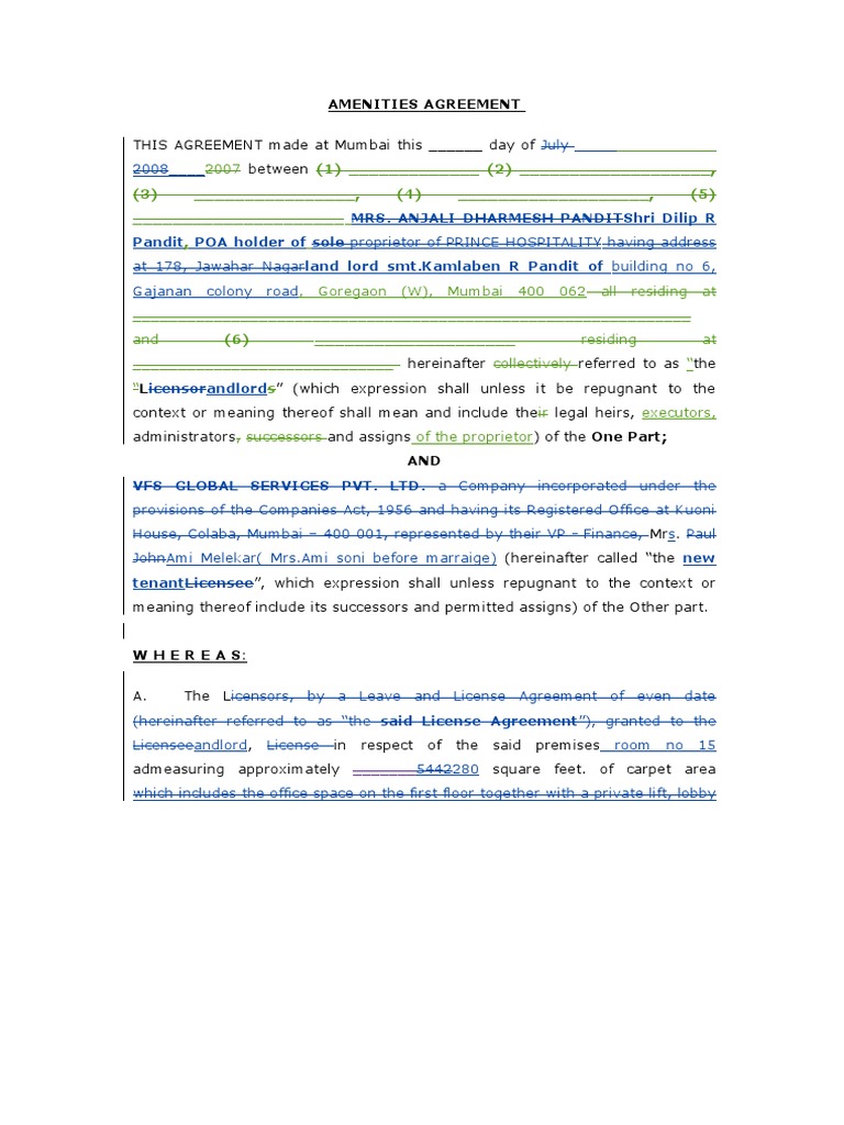 Amenities Agreement | PDF | License | Landlord