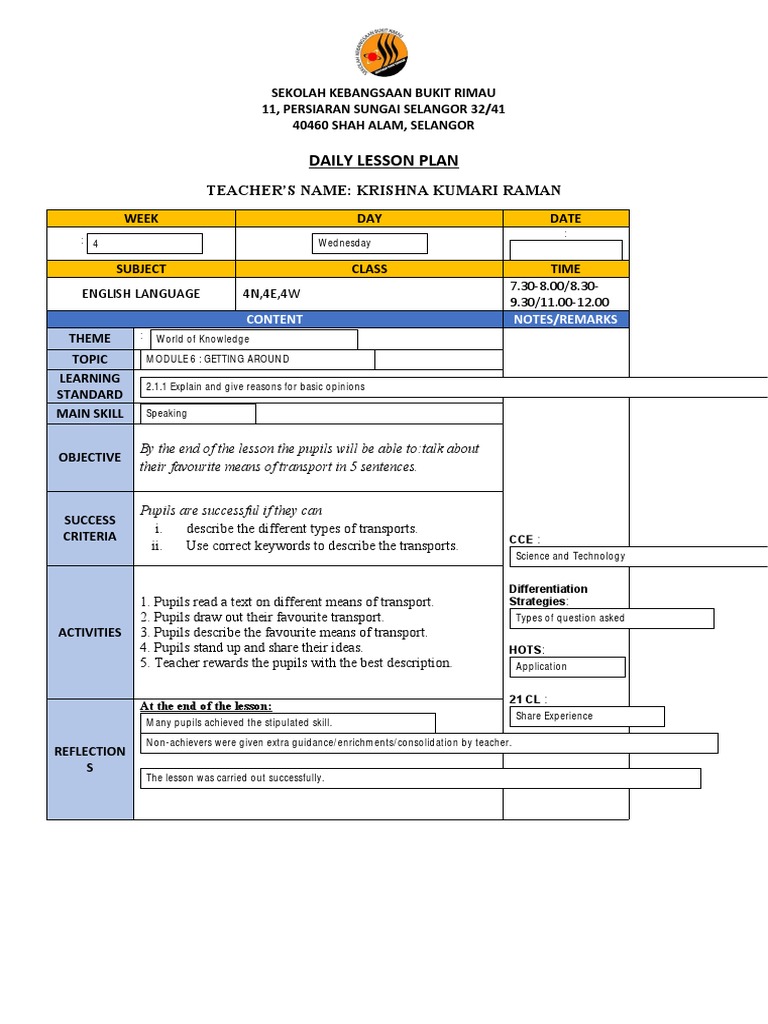 Edited Lesson Plan For Year 4 Week4 | PDF | Lesson Plan | Question