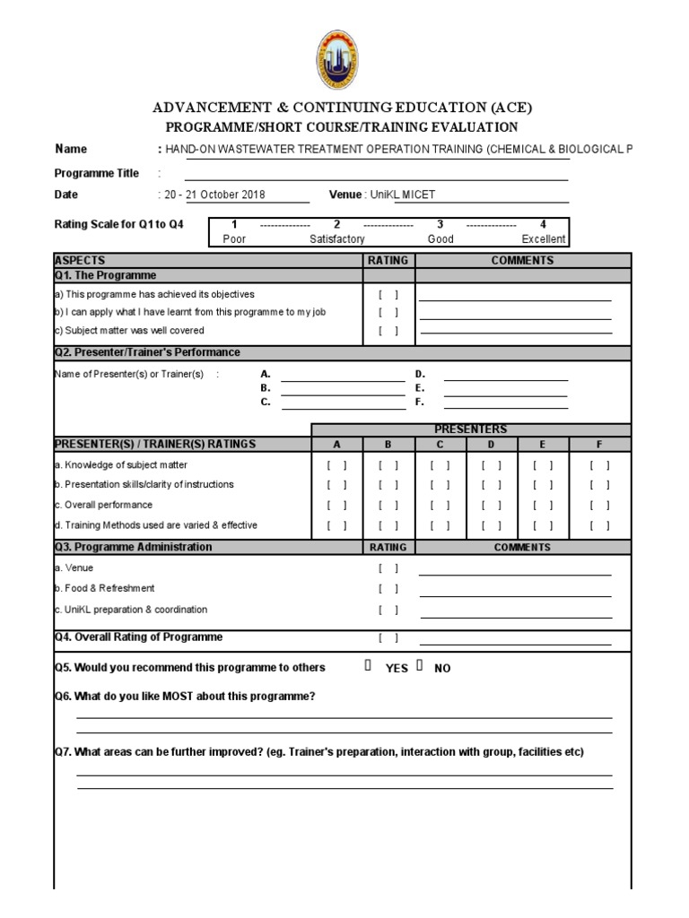 Evaluation Form-Training ACE 2015 | PDF | Learning | Behavior Modification