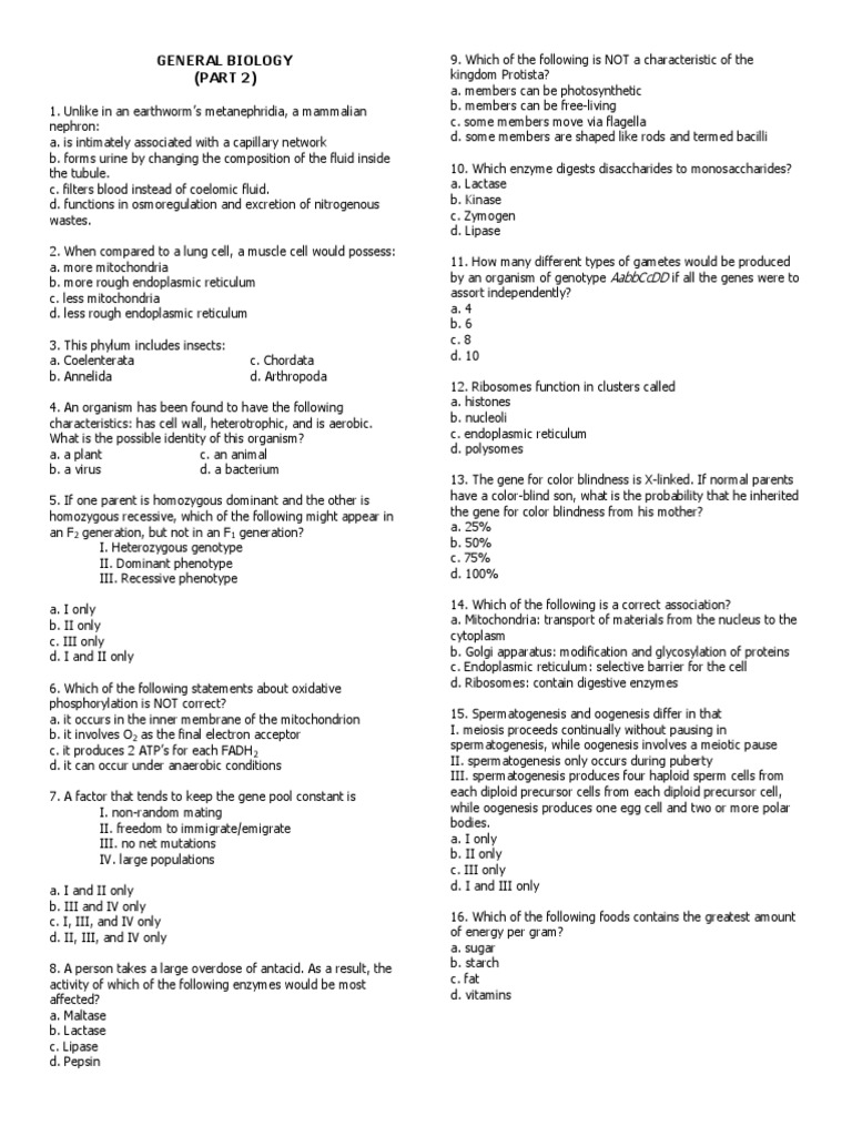 General Biology Part 2: Key Concepts | PDF | Enzyme | Mitochondrion