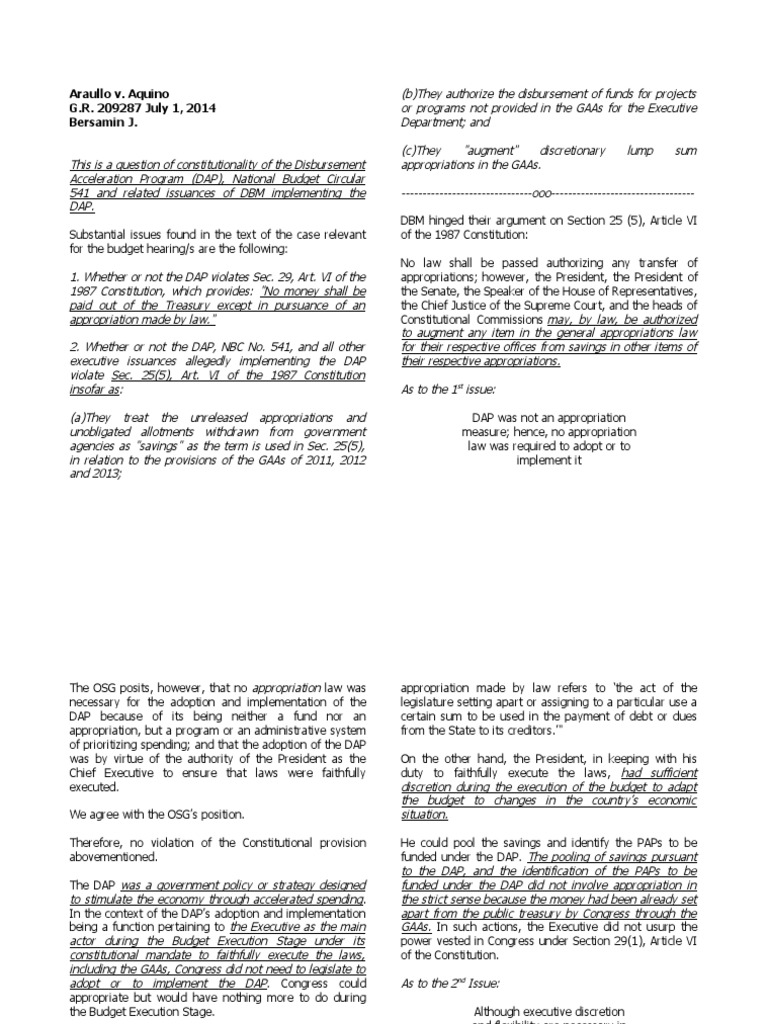Araullo v. Aquino G.R. 209287 July 1, 2014 Bersamin J | PDF | United ...