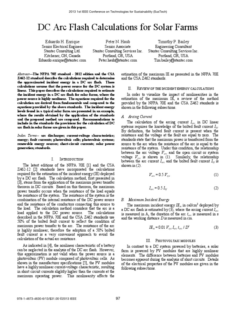 DC Arc Flash Calculations For Solar Farms (Stantec Method) | PDF ...