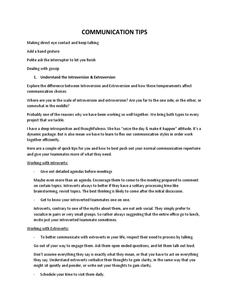 Communication Tips: 1. Understand The Introversion & Extroversion | PDF | Extraversion And ...