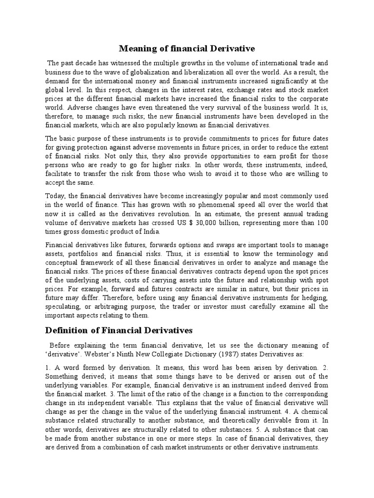 Derivatives Notes | PDF | Futures Contract | Derivative (Finance)