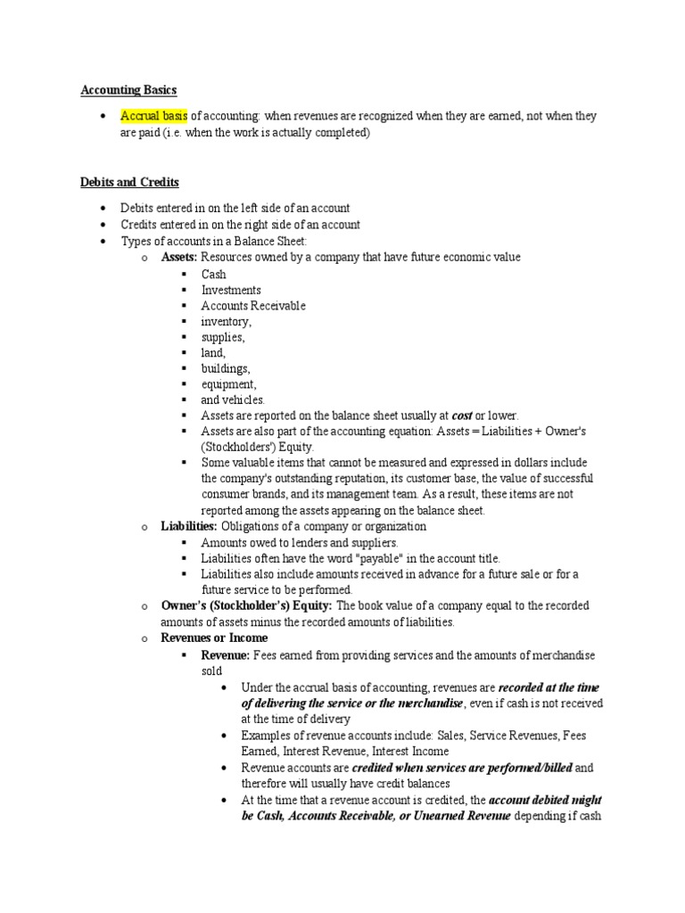 Accounting Crash Course Notes | PDF | Debits And Credits | Revenue