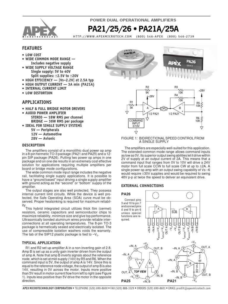 PA21/25/26 - PA21A/25A: Features | PDF | Amplifier | Operational Amplifier
