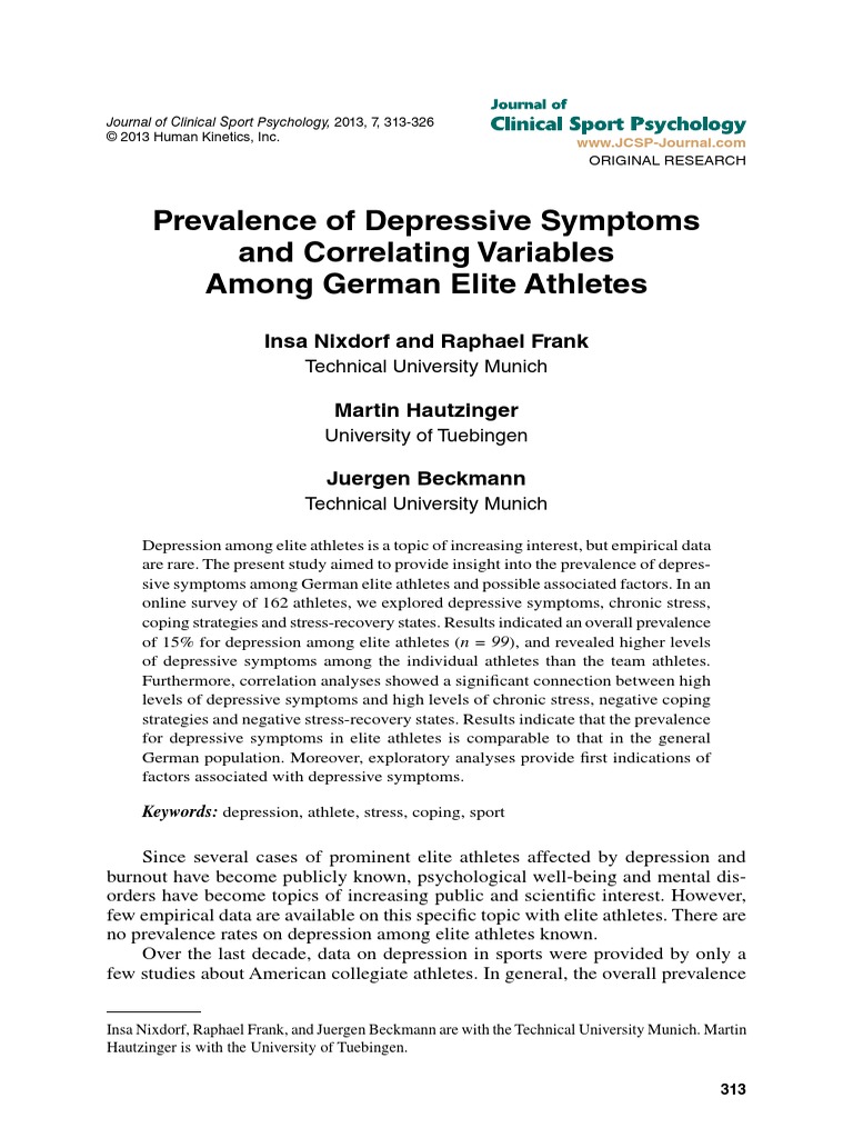 Prevalence of Depression Among Athletes | PDF | Stress (Biology ...