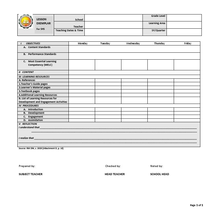 SHS - Pivot 4A Lesson Exemplar - English Medium | PDF