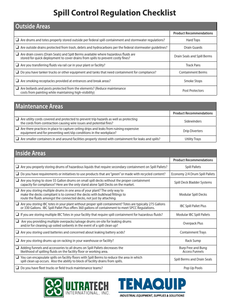 5661 Spill Control Regulation Checklist Eng | PDF | Pallet | Water