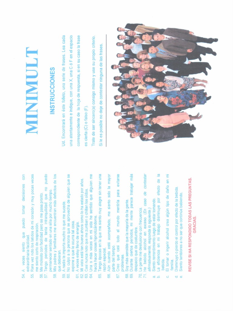 Mini Mult 71 - Cuestionario y Hoja de Respuestas PDF | PDF