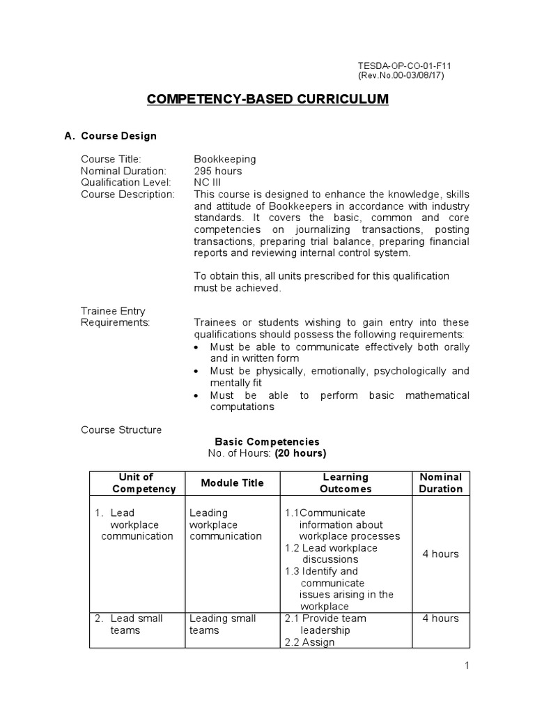 Competency-Based Curriculum: A. Course Design | PDF | Competence (Human ...