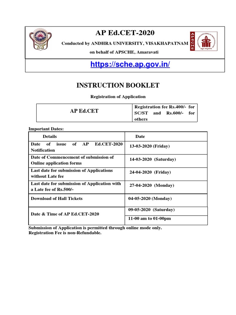 AP Ed - CET-2020: Instruction Booklet | PDF | University And College ...