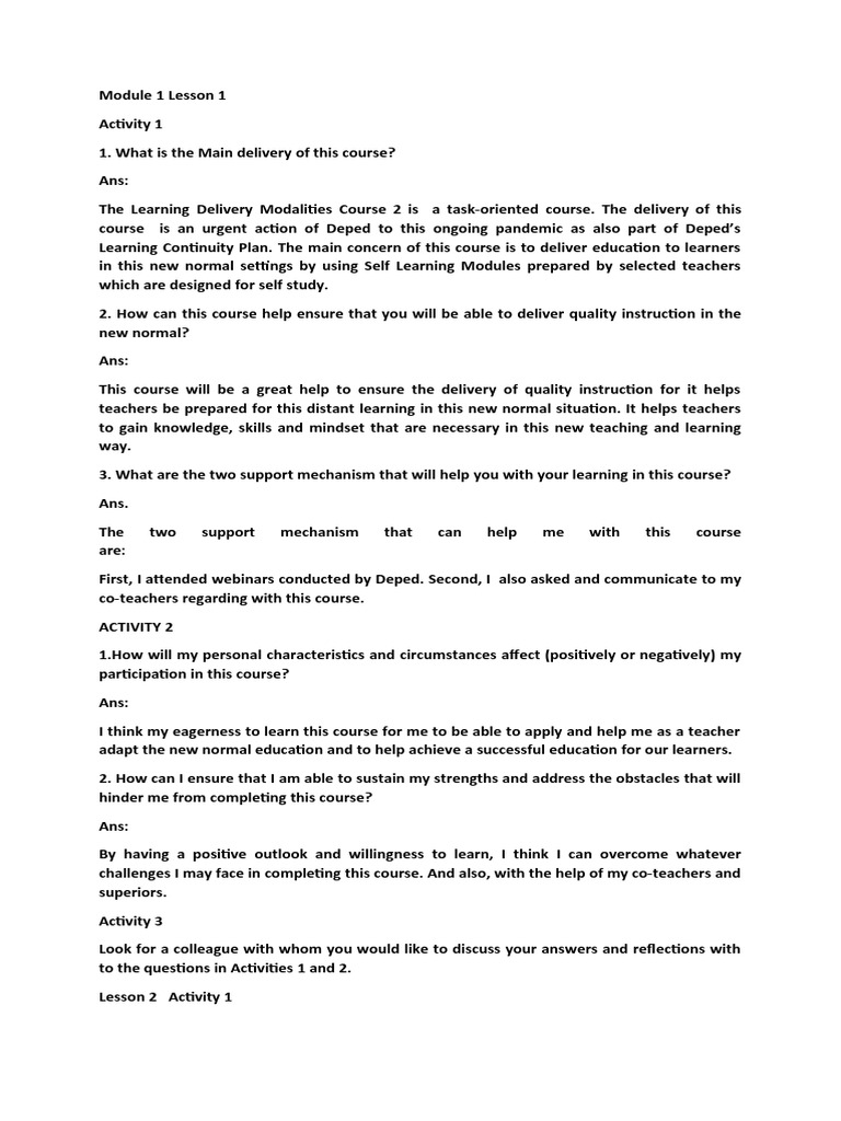 LDM2 Module 1 With Answers | PDF | Learning | Educational Psychology