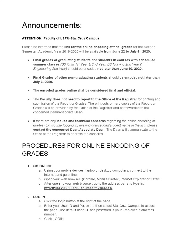 LSPU Online Grade Encoding Guide | PDF | World Wide Web | Internet & Web