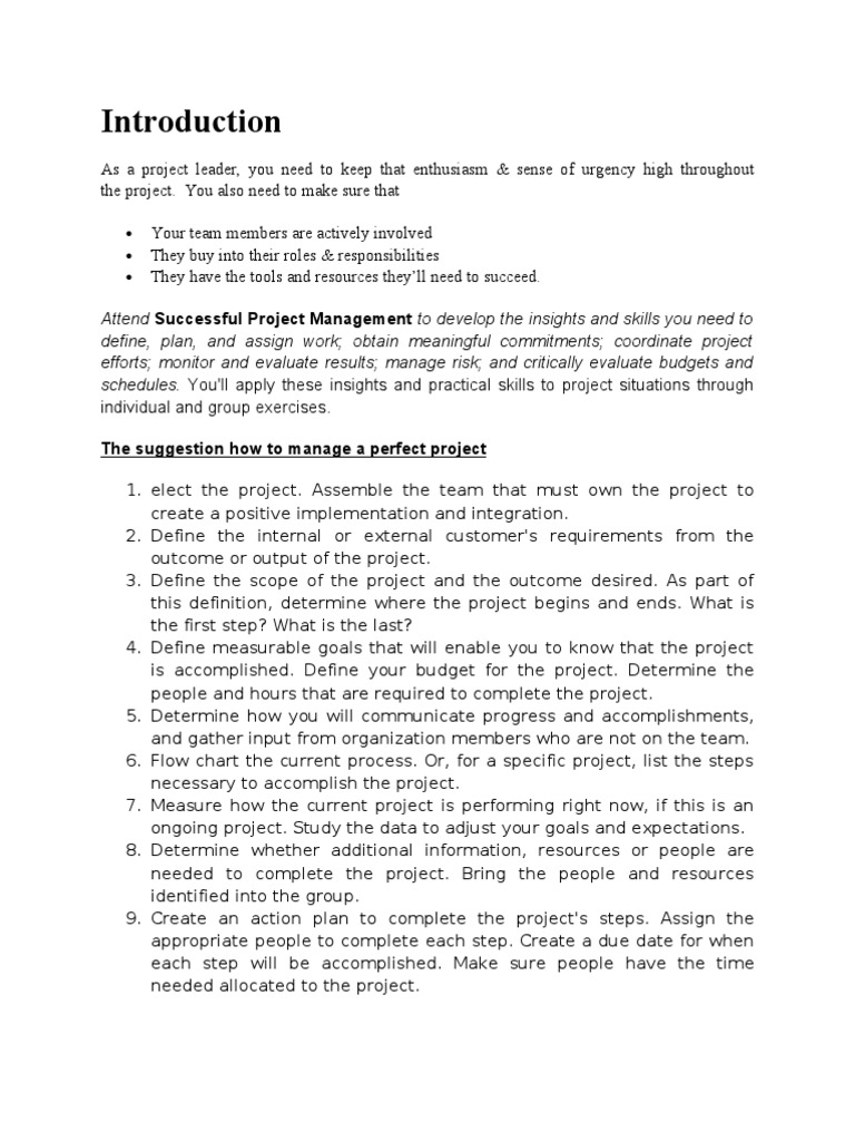 The Suggestion How To Manage A Perfect Project | PDF | Project ...
