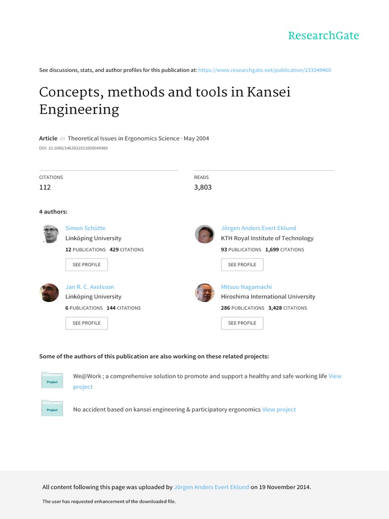 Concepts, Methods and Tools in Kansei Engineering: Theoretical Issues ...