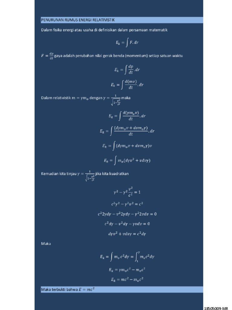 Penurunan Rumus Relativitas Einstein | PDF
